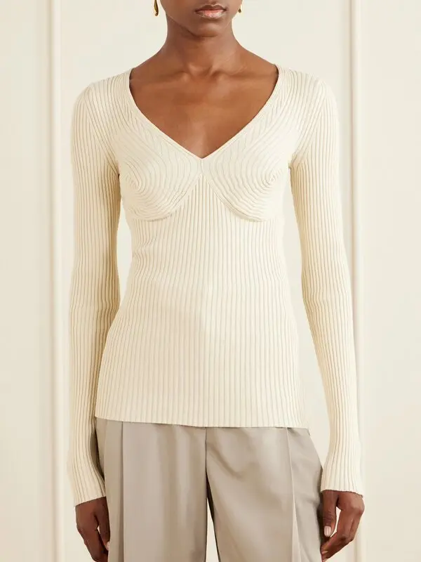 Stella McCartney Ribbed Cotton-blend Sweater - Neutrals