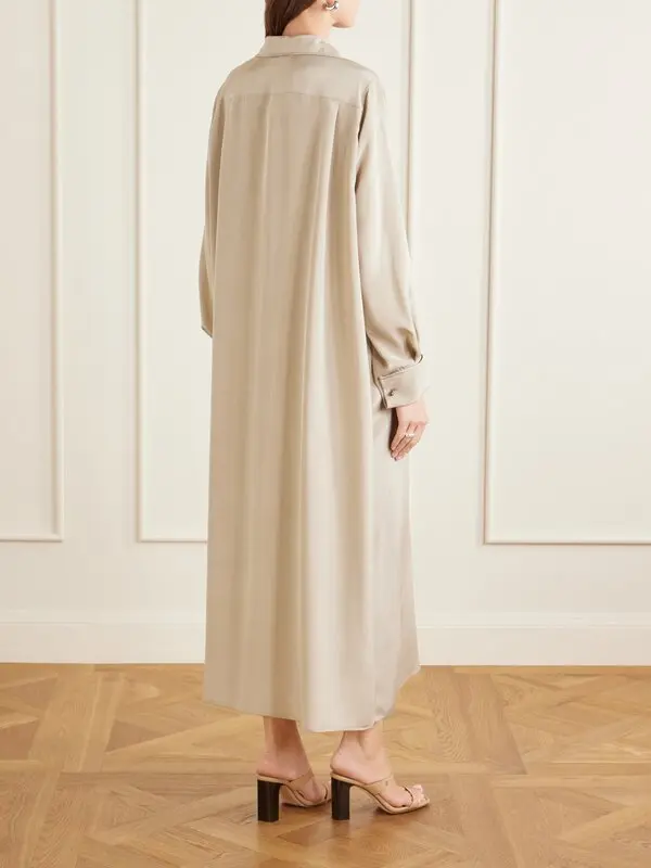 Max Mara Logo-embroidered Silk Midi Dress - Gray