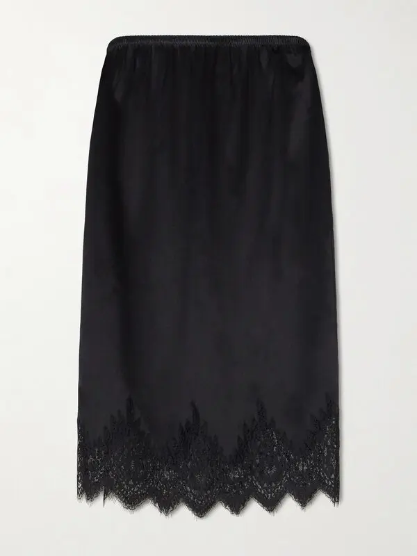NILI LOTAN Thea Lace-trim Silk-satin Midi Skirt - Black
