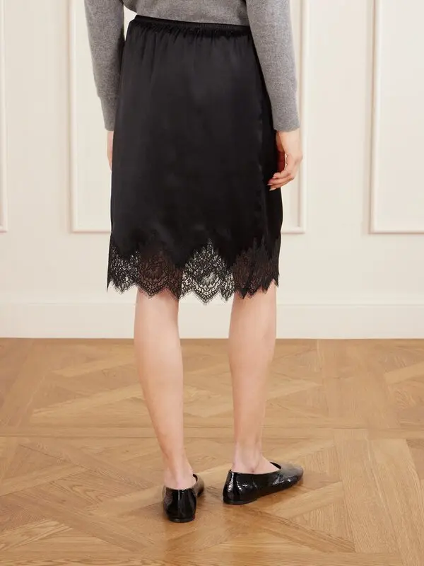 NILI LOTAN Thea Lace-trim Silk-satin Midi Skirt