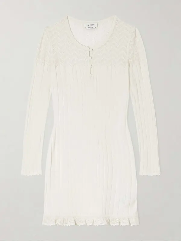 Alexander McQueen Embroidered Ribbed-knit Dress