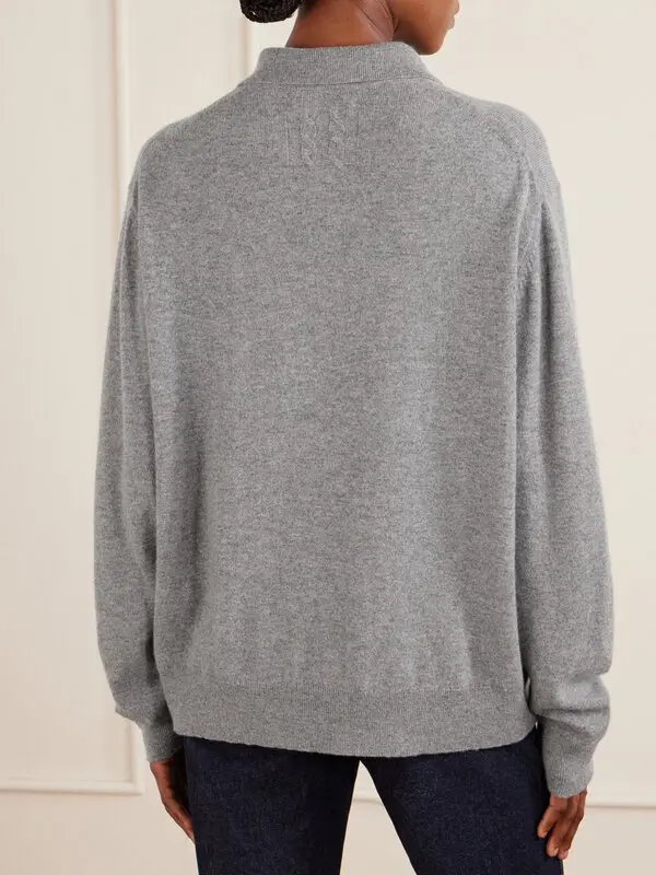 NILI LOTAN Jovan Cashmere Polo Sweater - Gray