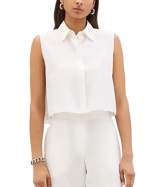 Another Tomorrow Cropped Sleeveless Shirt - White