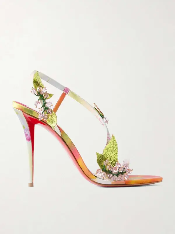 CHRISTIAN LOUBOUTIN Rosa Fruit 100 Embellished Leather-trimmed Satin Sandals - Multi