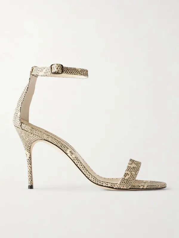 Manolo Blahnik Snake-effect Leather Sandals - Gray