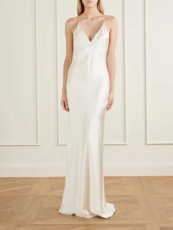 NILI LOTAN Ira Silk-charmeuse Gown - Neutrals