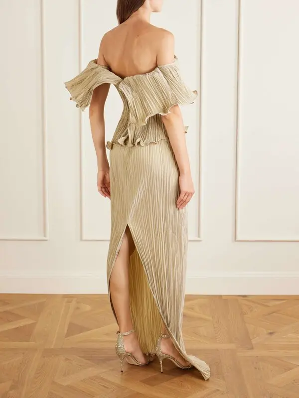 MARMAR HALIM Pleated Off-the-shoulder Taffeta Gown