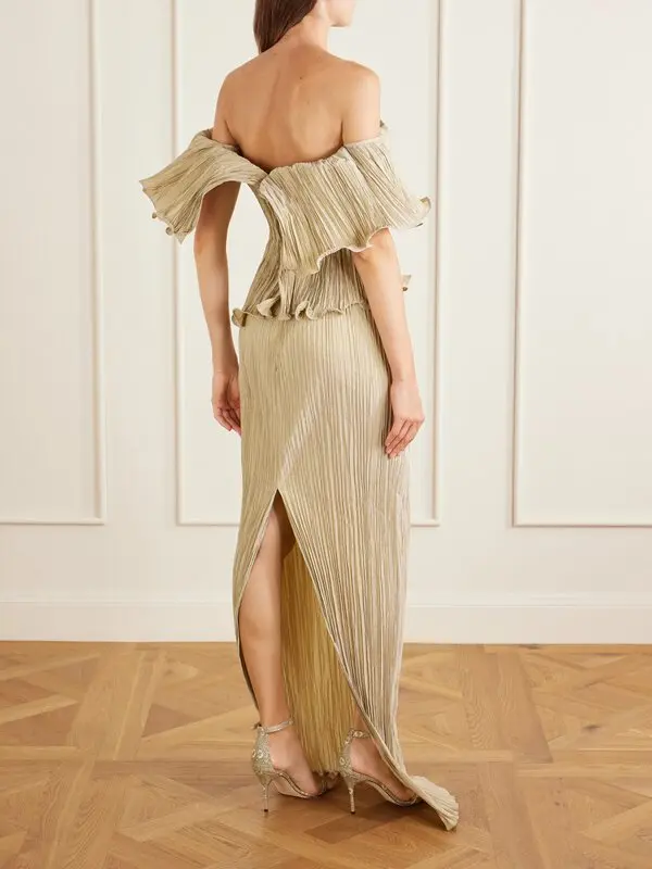 MARMAR HALIM Pleated Off-the-shoulder Taffeta Gown