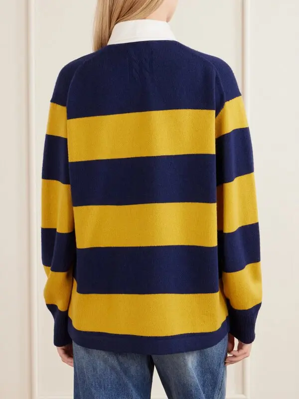 NILI LOTAN Rashida Striped Wool And Cashmere-blend Polo Sweater