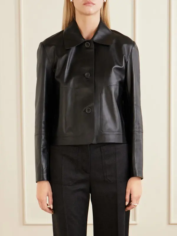 ARMA Leather Cropped Jacket With Classic Collar - Black