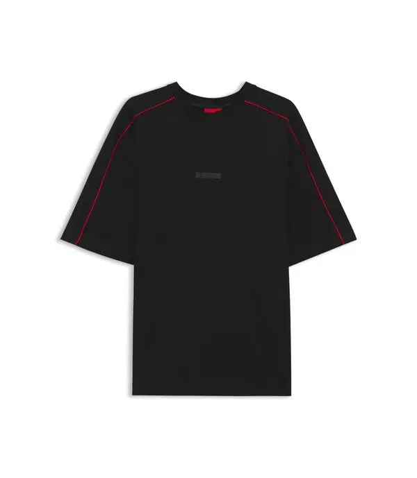 Hugo Contrast-piping T-shirt In Stretch Cotton - Black