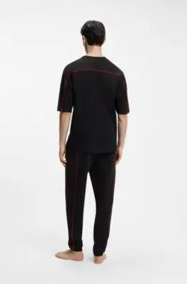 Hugo Contrast-piping T-shirt In Stretch Cotton