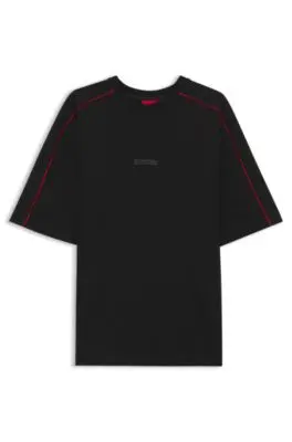 Hugo Contrast-piping T-shirt In Stretch Cotton