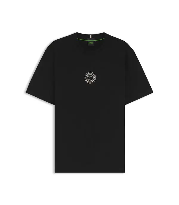 BOSS Stretch-cotton T-shirt With Tennis Artwork