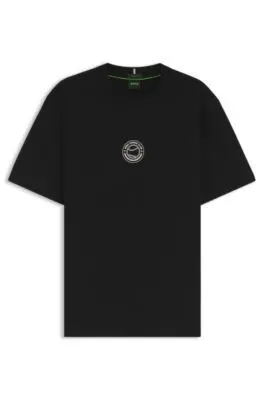 BOSS Stretch-cotton T-shirt With Tennis Artwork