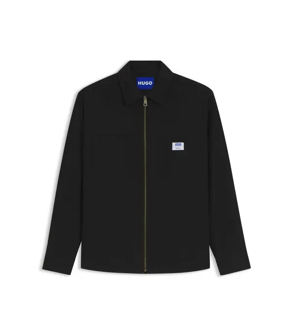 Hugo Oversized-fit Overshirt In Stretch-cotton Canvas - Black