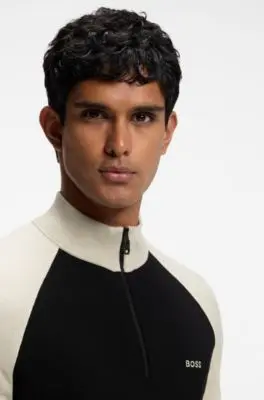 BOSS Color-blocked Sweater With Zipper Neck