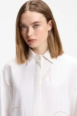 Hugo Oversized-fit Blouse With Burnout Logo Print