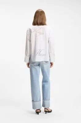 Hugo Oversized-fit Blouse With Burnout Logo Print
