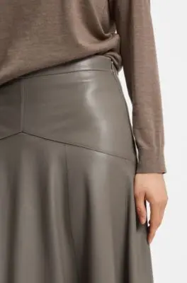 BOSS Leather Midi Skirt With Bell Silhouette