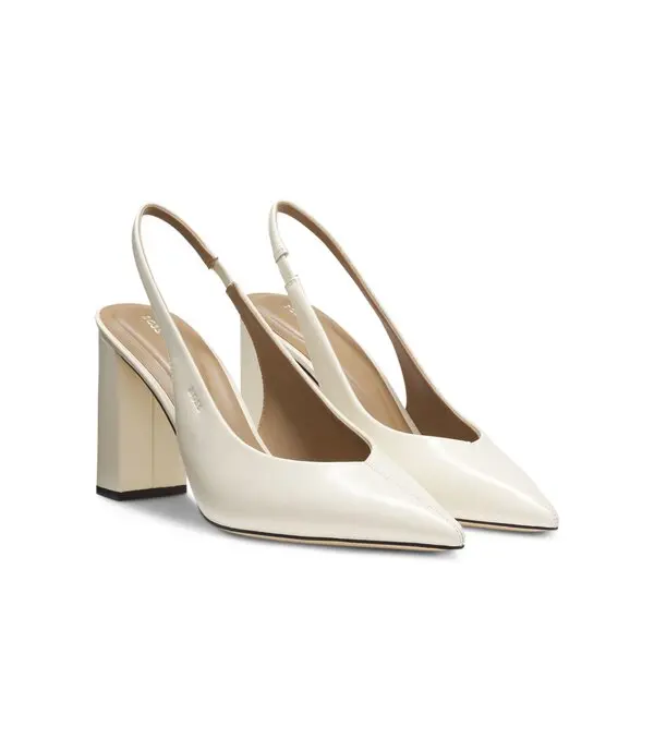BOSS Heeled Leather Pumps With Slingback Strap - White