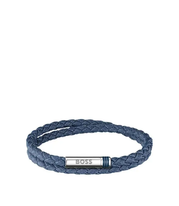 BOSS Double-braided Denim-effect Cuff With Logo Closure