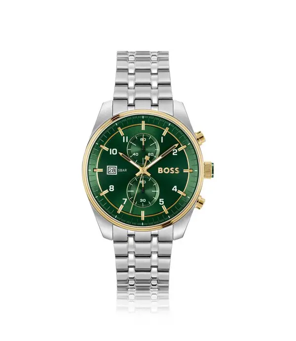 BOSS Skytraveller Two-tone Chronograph Watch With Green Dial