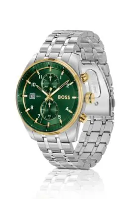BOSS Skytraveller Two-tone Chronograph Watch With Green Dial