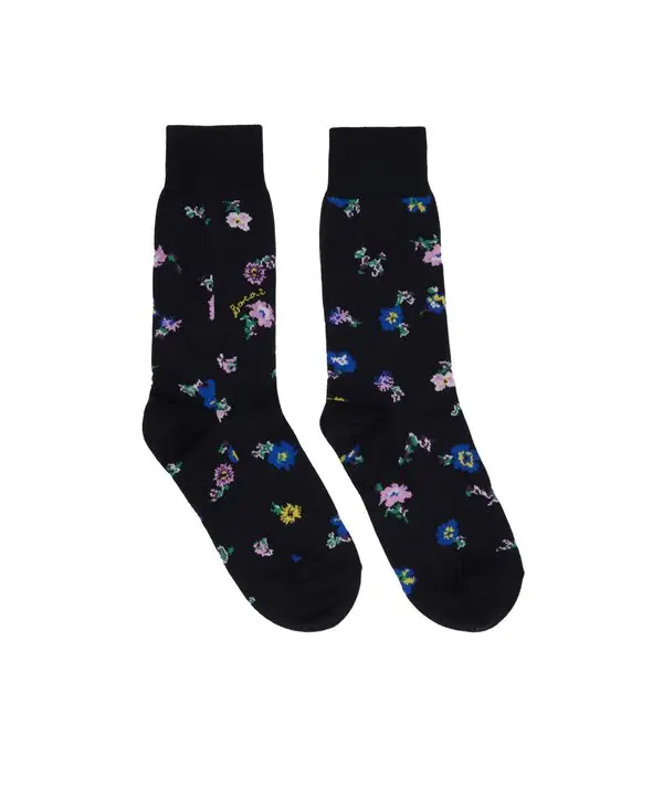 Sacai Floral Pattern Mid-calf Socks - Black