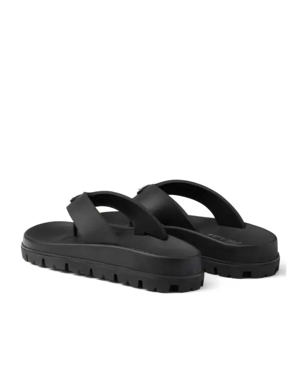 Prada Logo Plaque Round-toe Flip Flops
