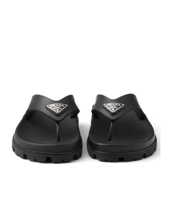 Prada Logo Plaque Round-toe Flip Flops