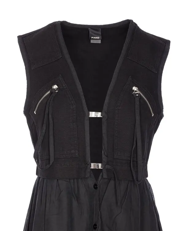 Pinko Andres Buckled V-neck Long Dress