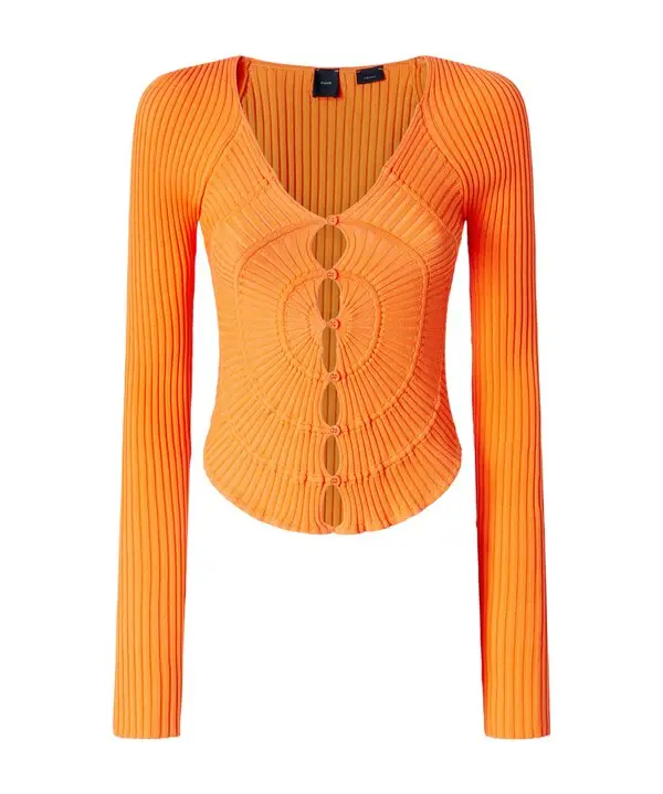 Pinko V-neck Ribbed Cardigan With Cut-out Details - Orange