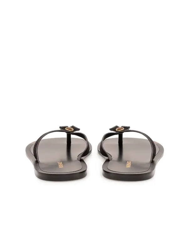 Versace Round Toe Flip Flops With Embellishment