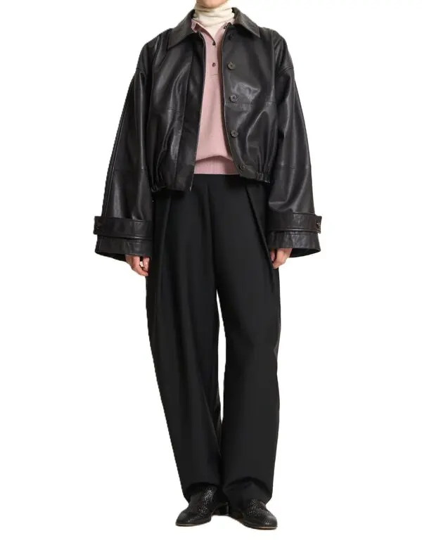 RÓHE Cropped Leather Jacket With Classic Collar