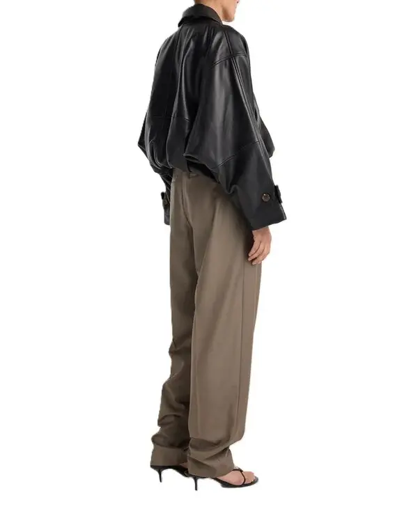 RÓHE Cropped Leather Jacket With Classic Collar