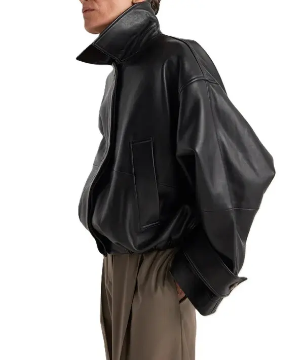 RÓHE Cropped Leather Jacket With Classic Collar