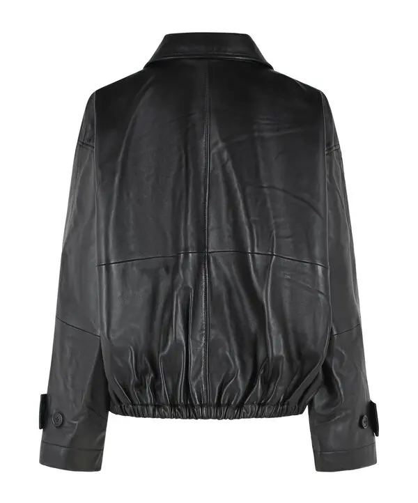 RÓHE Cropped Leather Jacket With Classic Collar