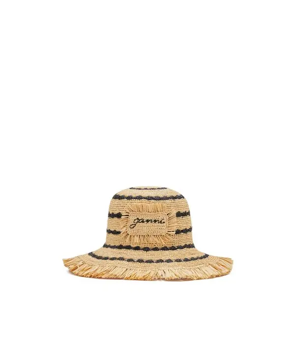 GANNI Striped Raffia Bucket Hat - Multicolor