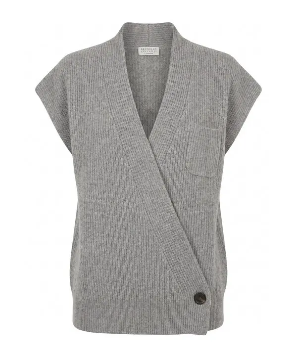Brunello Cucinelli Ribbed Wrap-front Top