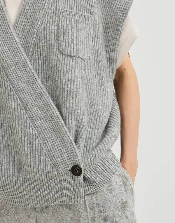 Brunello Cucinelli Ribbed Wrap-front Knit Top - No