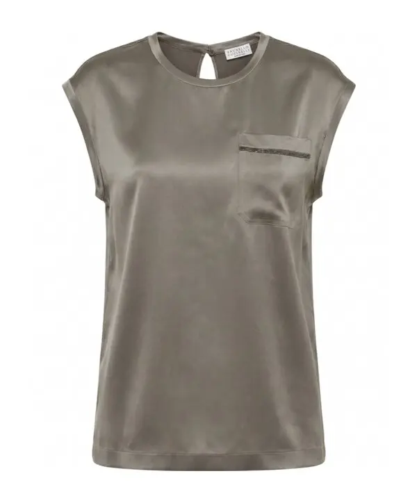 Brunello Cucinelli Monili-chain Pocket Silk Top