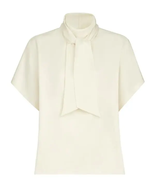 Brunello Cucinelli Short-sleeved High-neck Blouse With Tie Detail - No