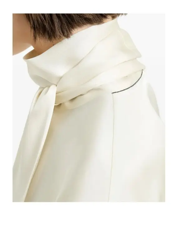 Brunello Cucinelli Short-sleeved High-neck Blouse With Tie Detail - No