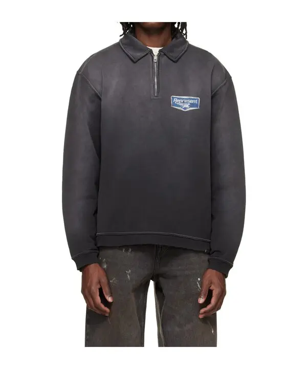 REPRESENT Quarter Zip-up Hoodie With Distressed Finish