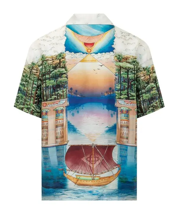 Casablanca Scenic Print Cuban Collar Shirt