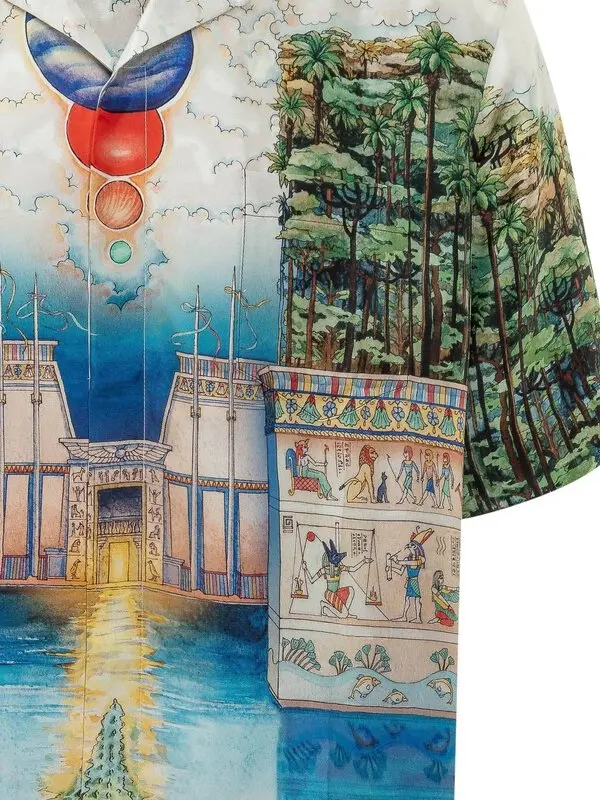 Casablanca Scenic Print Cuban Collar Shirt