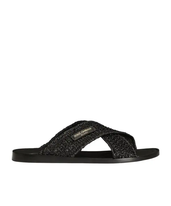 Dolce & Gabbana Woven Cross-strap Slides