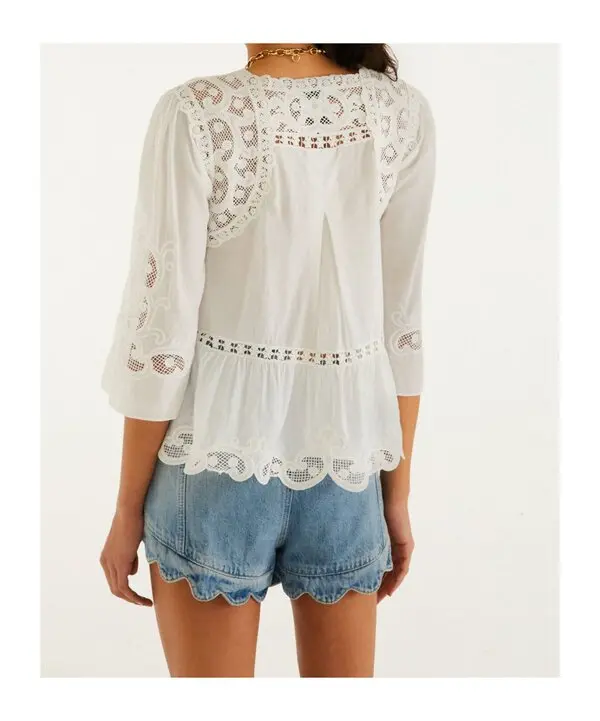 Farm Rio Light Denim Romantic Wavy Hem Shorts