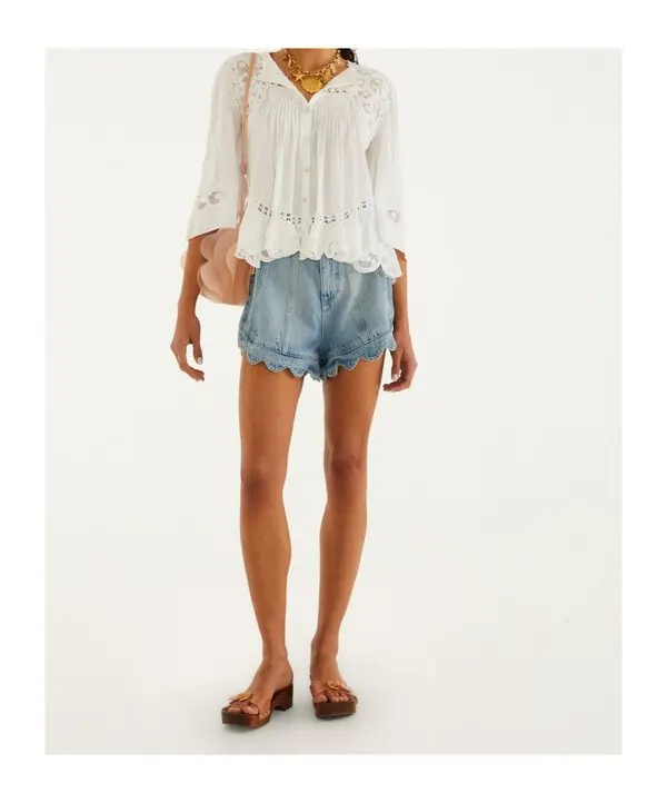 Farm Rio Light Denim Romantic Wavy Hem Shorts
